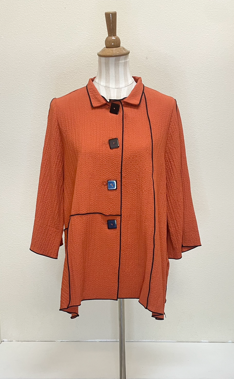 MOONLIGHT Rust & Black Accent Button Front High Collar Jacket - 3114 ...